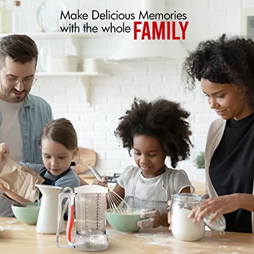 Dalup Enterprises Pancake Batter Dispenser - Kid Friendly & Mess Free Cupcake Batter Dispenser with Squeeze Handle for Precise Portion Control, Also Perfect for Waffles, Crepes, Cakes (4 Cup Capacity)