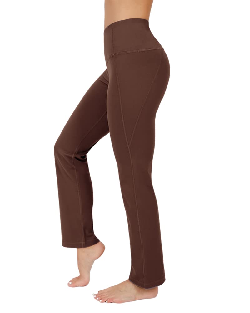 Aurgelmir Womens Fleece Lined Straight Leg Yoga Pants Bootcut Workout Running Work Pants Coffee