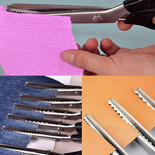 Fabric Pinking Shears Craft Scissors,Serrated Scalloped stainless Steel Handled Professional Sewing black Scissors, Scissors for Leather , Tailoring, Paper Crafts Hand shears etc. (Scalloped10mm)