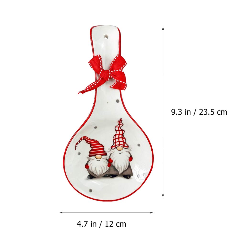 Cabilock Christmas Spoon Rest Santa Ceramic Spoon Holder 9.5 x 4.5 inch for Christmas Party Decorations, Kitchen Stove-Counter Top