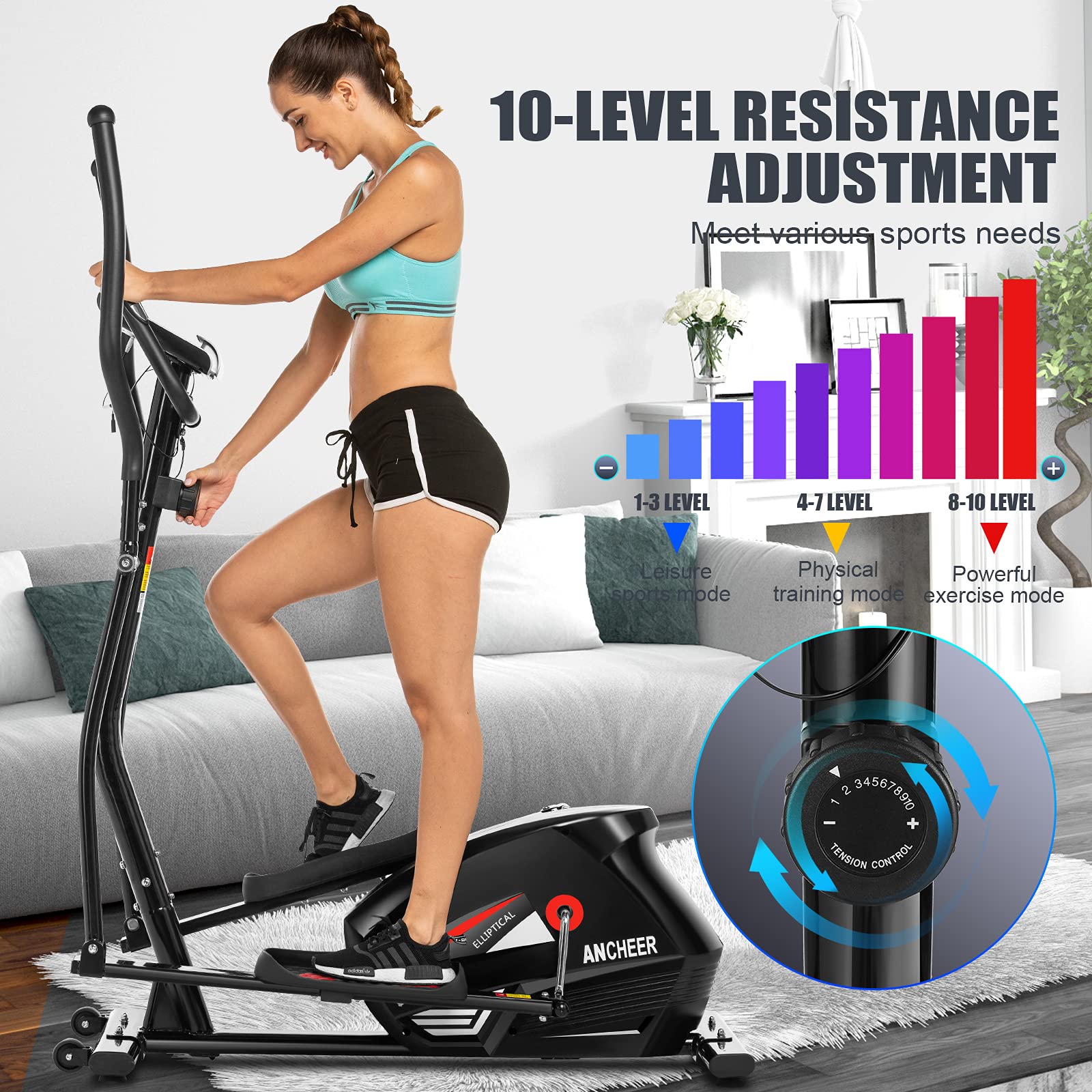 ANCHEER Elliptical Machine, Quiet & Smooth Driven Magnetic Elliptical Cross Trainer Machine with 10 Levels Resistance and 35lb Flywheel, Best Elliptical Exercise Machine for Home Gym Workout TR07