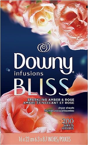 Downy Infusions Dryer Sheets, Laundry Fabric Softener, Bliss, Sparkling Amber & Rose, 200 count.