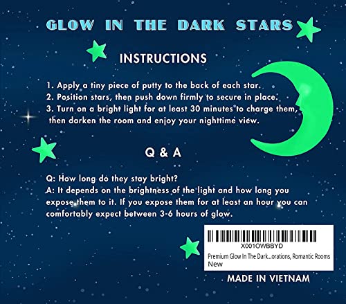 Premium Glow In The Dark Stars Wall Stickers, 100 Glowing Stars And Moon – Perfect Glow Stars for Kids’ Rooms, Ceiling Decorations, Romantic Rooms
