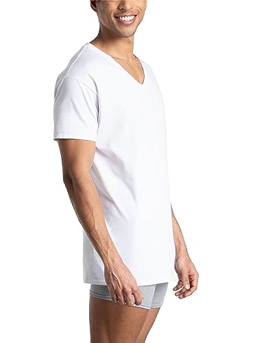 Fruit of the Loom mens Eversoft Cotton Stay Tucked V-neck T-shirt, Regular - White 6 Pack, Medium US