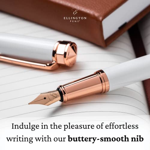 Ellington Pens Luxury Fountain Pen Set- Fountain Pens for Writing - Smooth Medium Nib - Includes Refillable Ink Converter, 3 Ink Cartridges [Black & Blue], Gift Box - Elegant Calligraphy