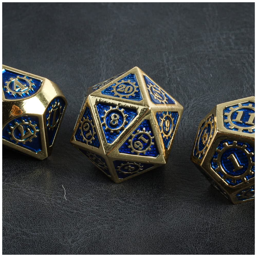 Blue Dragon Gear of Time DND Dice Set for Dungeons and Dragons Gifts, D&D, D and D, Pathfinder, Accessories, D20, Polyhedral, Resin Dice, Metal, Dice Tray, Tower, Bag, Box