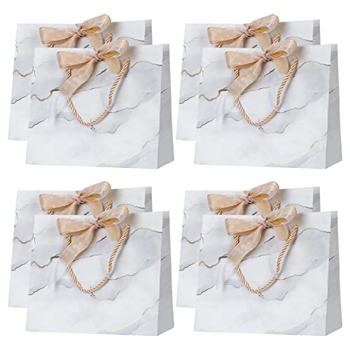 Homelove 8 Pieces Large Gift Bags,10.6" X 4.7" X 11.8" Marble Pattern Gift Bag with Ribbon Bow, Waterproof Paper Gift Bag for Holiday Birthday Christmas Wedding Party