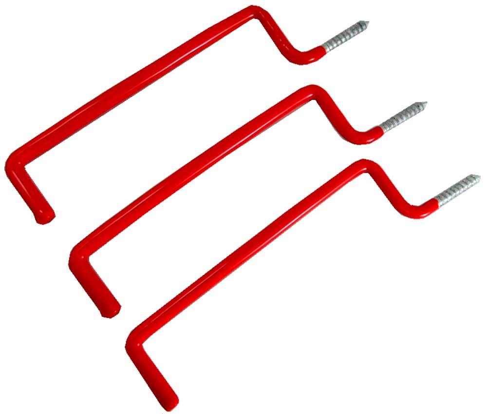 DOVETAIL 3-Piece Heavy Duty L Shaped Storage Hooks | Red Vinyl Covered | Easy Installation | Ideal for Garages, Storage Sheds & Closets