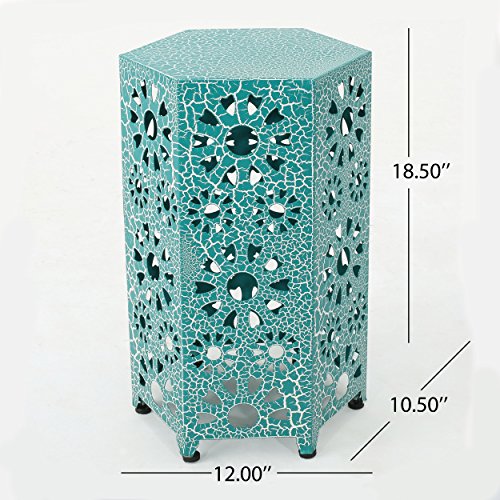 Elliot Outdoor 12 Inch Crackle Teal Sunburst Iron Side Table (Crackle Teal)