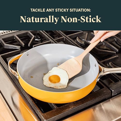 Caraway Nonstick Ceramic Cookware Set (12 Piece) Pots, Pans, 3 Lids and Kitchen Storage - Non Toxic, PTFE & PFOA Free - Oven Safe & Compatible with All Stovetops (Gas, Electric & Induction) - Cream