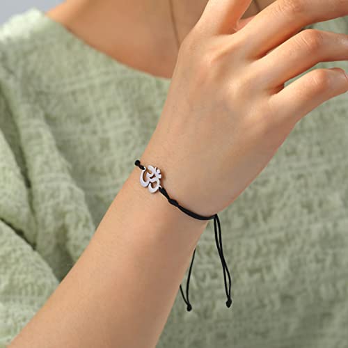 EUEAVAN Hindu OM OHM AUM Sanskrit Symbols Spiritual Bracelet luck Couple Charm Jade Thread Bangle Yoga Amulet Anklets Jewelry Accessories (black)