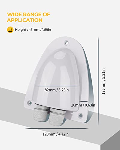 BougeRV White Solar Double Cable Entry Gland Box, RV roof Waterproof ABS Solar Entry housing for RVs, Boats, Yacht, Roofs(White)