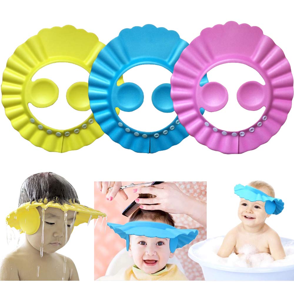 Baby Shower Cap,Kids Shower Cap,Safe Shampoo Shower Bathing Protection,Baby Bath Accessories Bath Visor,Adjustable Visor Hat,for Toddler, Baby, Kids, Children 3 Pcs