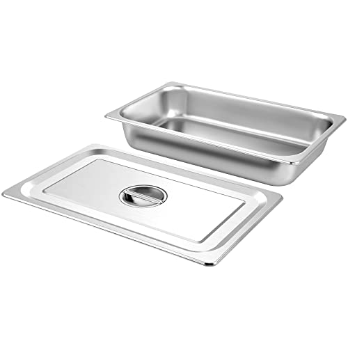 Mophorn 4 Pack Hotel Pan 3.7" Deep Steam Table Pan Full Size with Lid 20.8" L x 13" W Hotel Pan 22 Gauge Stainless Steel Anti Jam Steam Table Pan