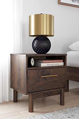 Signature Design by Ashley Calverson Modern 1 Drawer Nightstand with Open Cubby, 21.18" Tall, Dark Brown