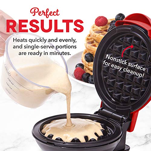 Dash DMS001SL Mini Maker Electric Round Griddle + Included Recipe Book, Silver & DMW001RD Machine for Individual, Paninis, Hash Browns, & other Mini waffle maker, 4 inch, Red