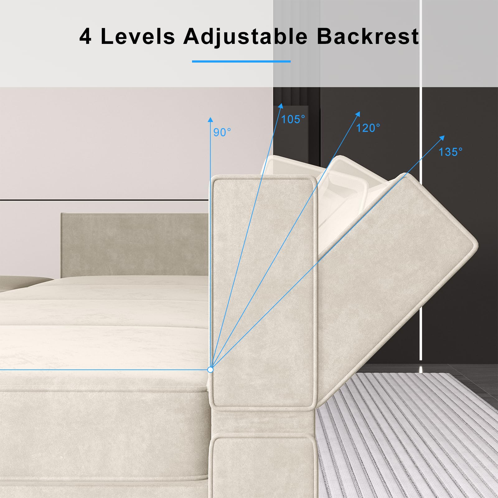 PUREMIND Modular Sectional Sofa with Reversible Storage Ottoman, Convertible U Shaped Couch with Adjustable Armrest & Backrest, Velvet Dark Grey 6 Seater L Shaped Sofa Sleeper for Living Room