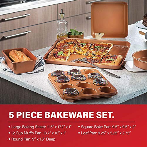 Gotham Steel 20 Pc Pots and Pans Set Nonstick Cookware Set + Bakeware Set, Complete Ceramic Cookware Set for Kitchen, Non Stick Pots and Pans Set with Lids, Dishwasher / Oven Safe, Non Toxic - Red