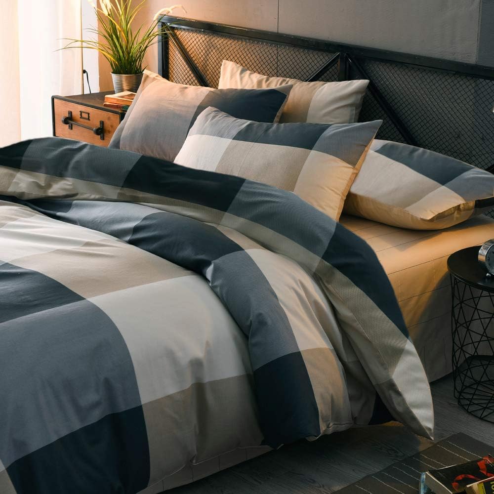 Cotton Striped Duvet Cover Twin Modern Style White Blue Grey Stripe Pattern Comforter Cover Geometric Stripe Bedding Set 1 Twin Duvet Cover with 2 Pillowcases Geometric Stripe Bedding Collection