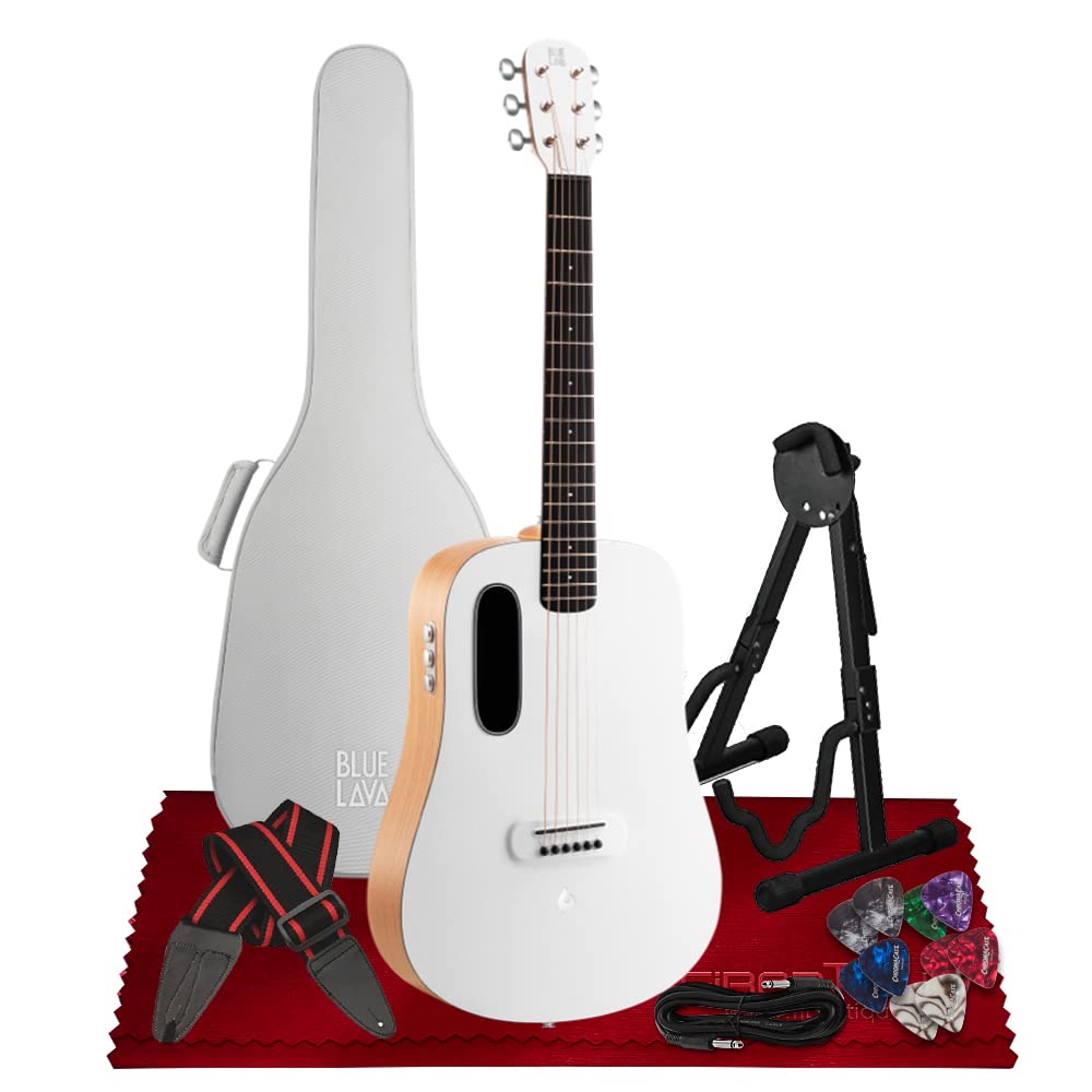 Blue Lava Original 36" Acoustic Guitar w/Ultra-light Body + Lite Bag + FreeBoost and Effects plus Bundle w/Foldable Guitar Stand + 1/4" TRS Cable + On-Stage Guitar Strap and more