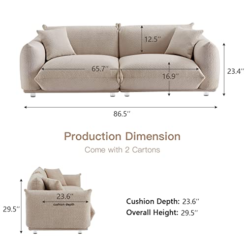Hommoo Mid Century Modern Couch for Living Room Bedroom Soft Loveseat Sofa Boucle Sofa with Metal Legs Comfy Couch 87" W Small Couch for Small Space with Pillows Camel