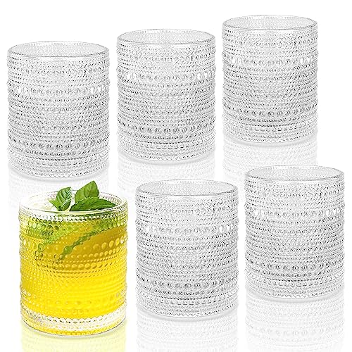 JPPSUJJ Cocktail Glasses 10 oz Hobnail Drinking Glasses Set of 6, Vintage Glassware, Textured Glass Cups Bubble Glasses Water Glasses Old Fashion Jupiter Glasses Set, Clear
