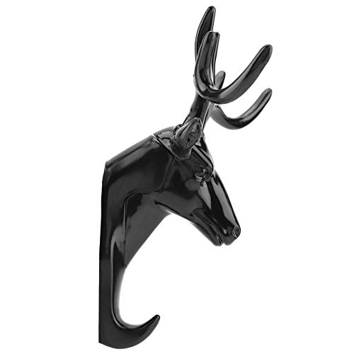 FTVOGUE 3D Deer Head Plastic Hook Keys Coat Hat Hanger Rack Holder Self-Sticking Wall Mount for Home Room Decor[Black],Coat Hanger