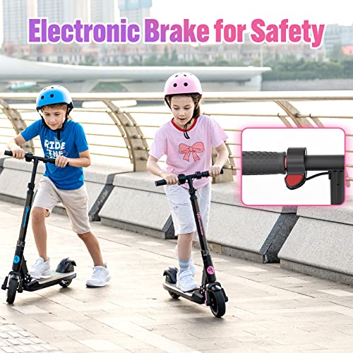 EVERCROSS EV06C Electric Scooter, Foldable Electric Scooter for Kids Ages 6-12, Up to 10 MPH & 5 Miles, LED Display, Colorful LED Lights, Lightweight Kids Electric Scooter (Black Blue)…