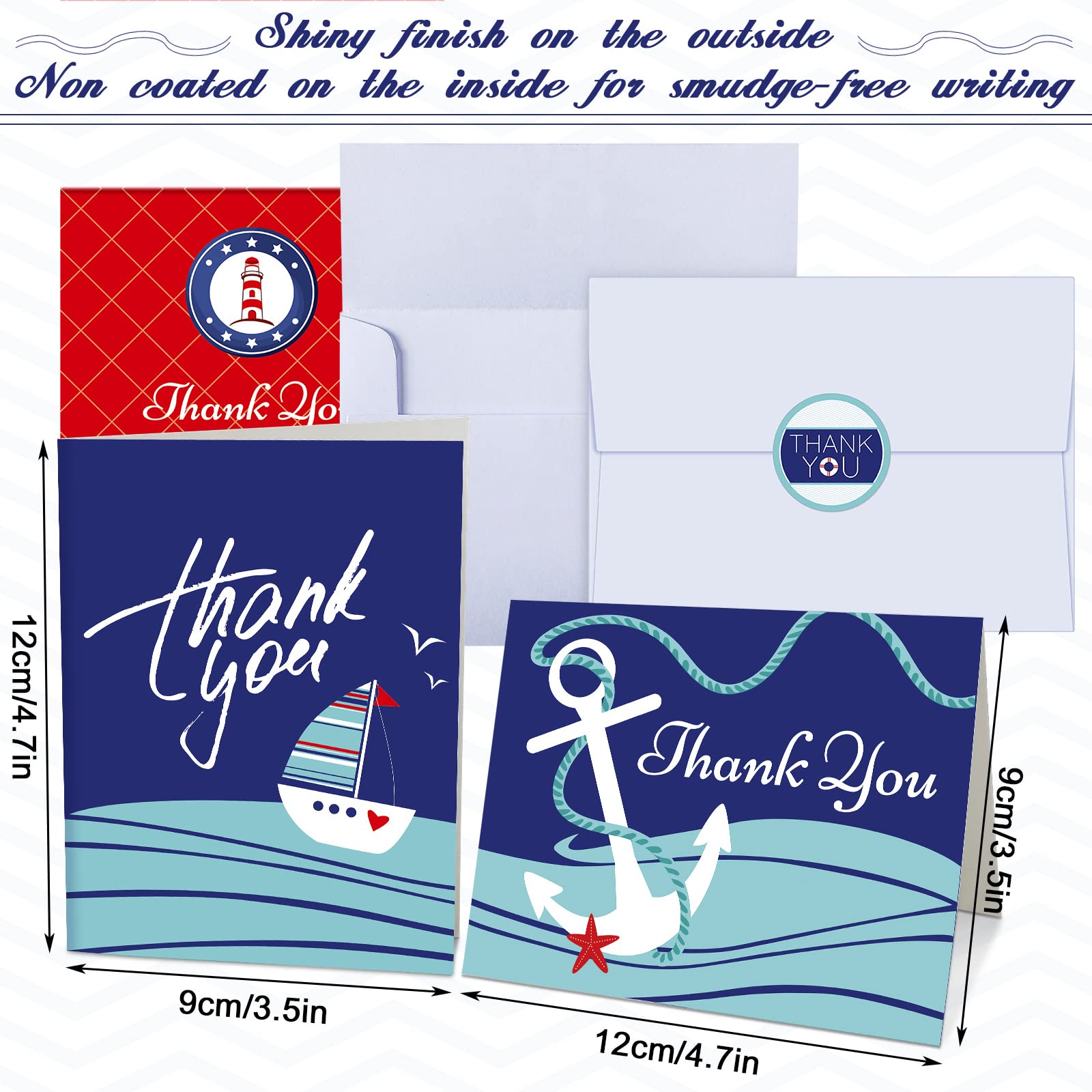 Hotop 24 Sets Cruise Thank You Cards for Ship Crew, Blank Inside Nautical Appreciation Note Cards Set with Envelopes and Stickers