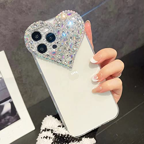 MOSEZA Compatible with iPhone 13 Pro Max case,Luxury Bling Rhinestone 3D Diamond Love Case Cute Glitter Sparkle Soft Silicone TPU Case Cover for Women Girls