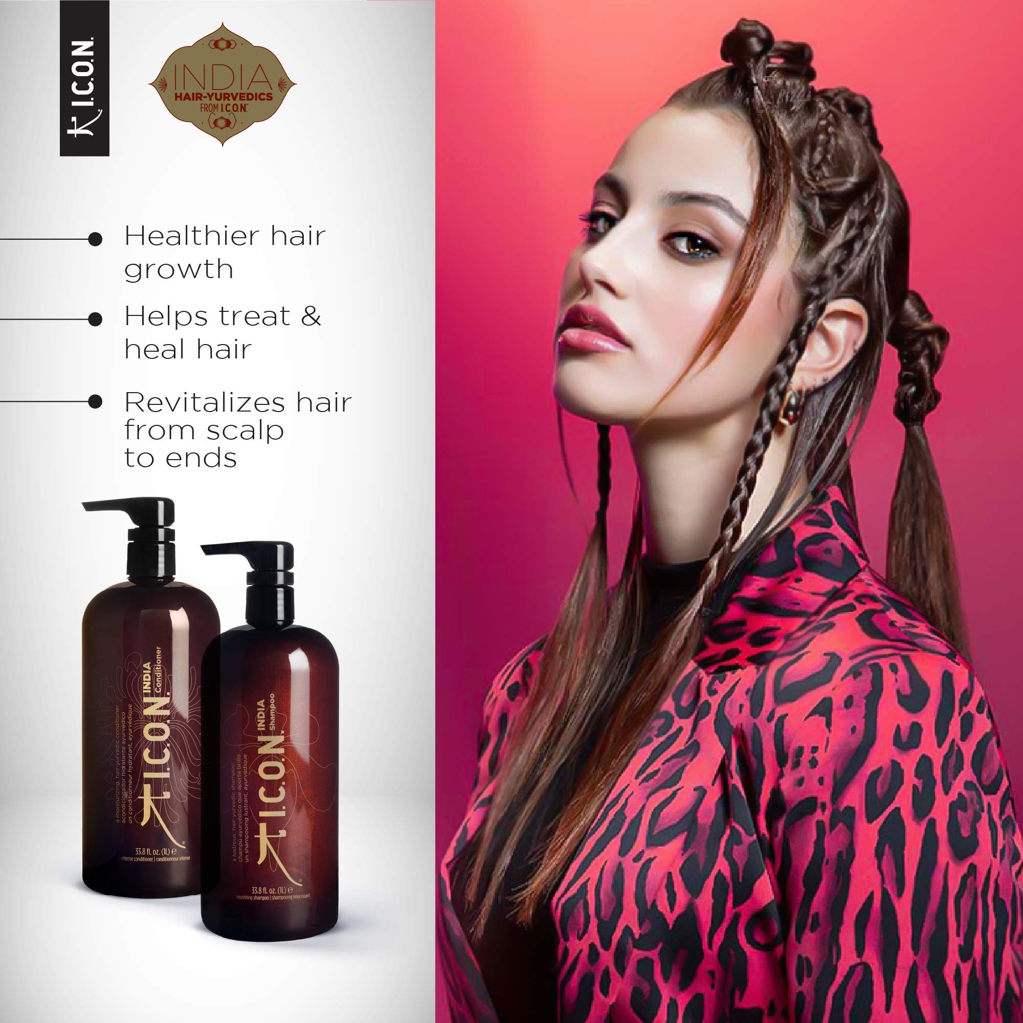 I.C.O.N. India Shampoo and Conditioner Combo, Salon-Quality Hair Care, 1 Liter Each