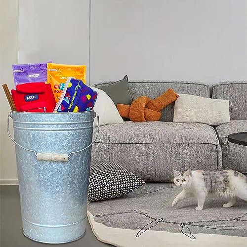Eonvgei Metal 3.5 Gallon Large Wastebasket Trash Can,with Wooden Handle for Bedroom,Kitchen,Bedroom,Home Office Decor,13 Liters (Silver)