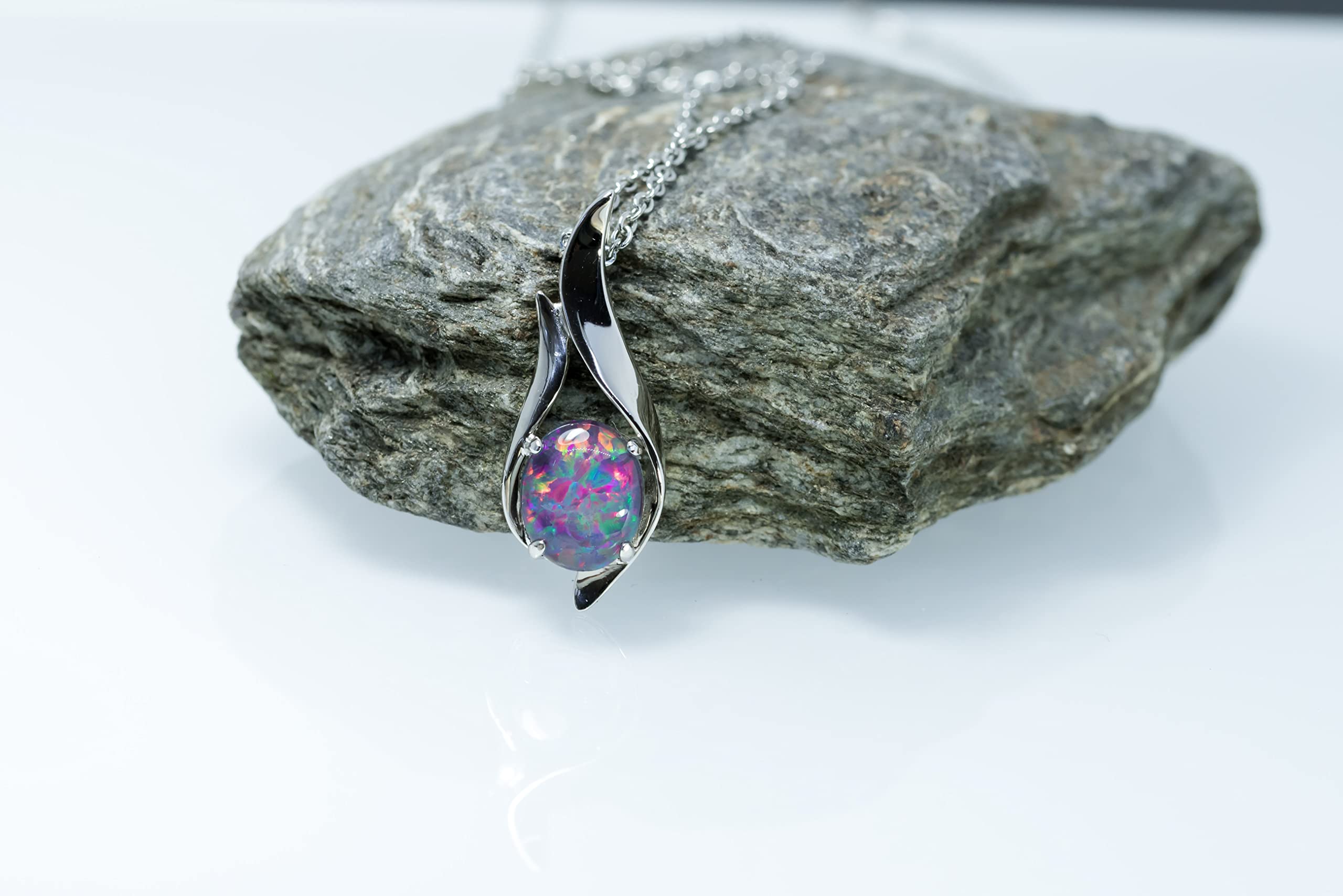 Australian Black Opal Triplet - Fire Opal - Genuine Australian Triplet Opal Necklace Pendant in 925 Sterling Silver Gold Plated Women's Jewelry