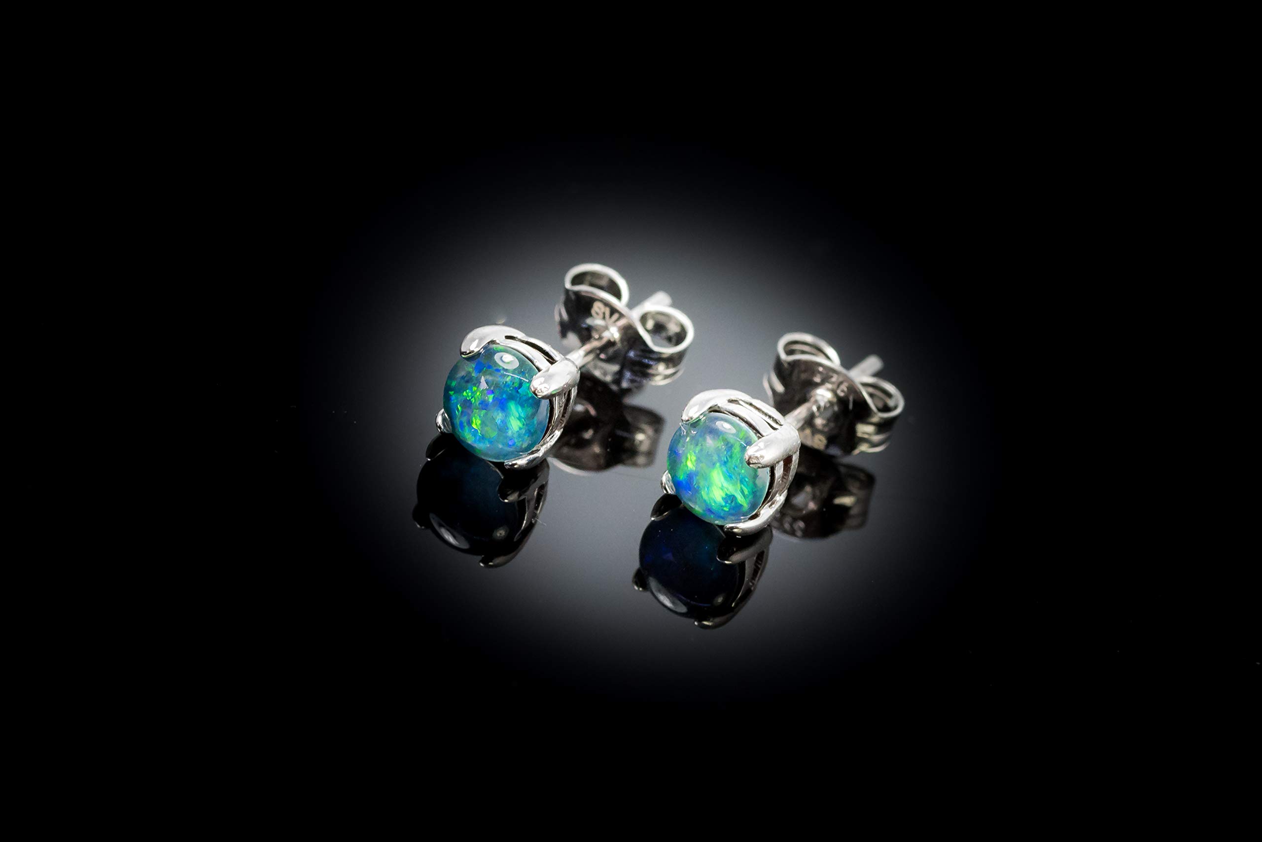 Australian Triplet Opal Earrings - Dainty Australian Opal Triplet Earrings in White or Yellow Gold Plated on Sterling Silver Women's Jewelry