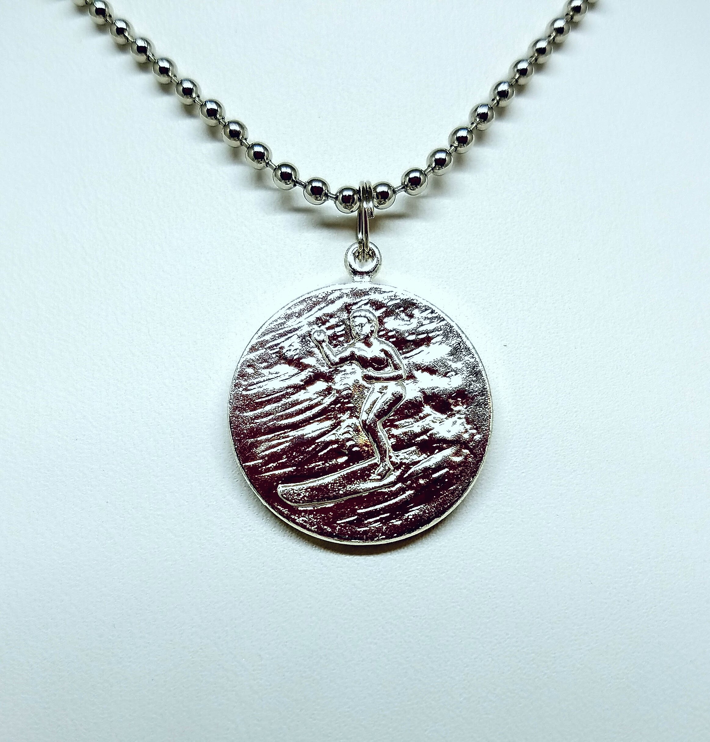 Baja Billys Ocean Creations St. Christopher Surf Necklace, Large Pendant, Royal Blue with Pink Rim, 23 Inch Ball Chain