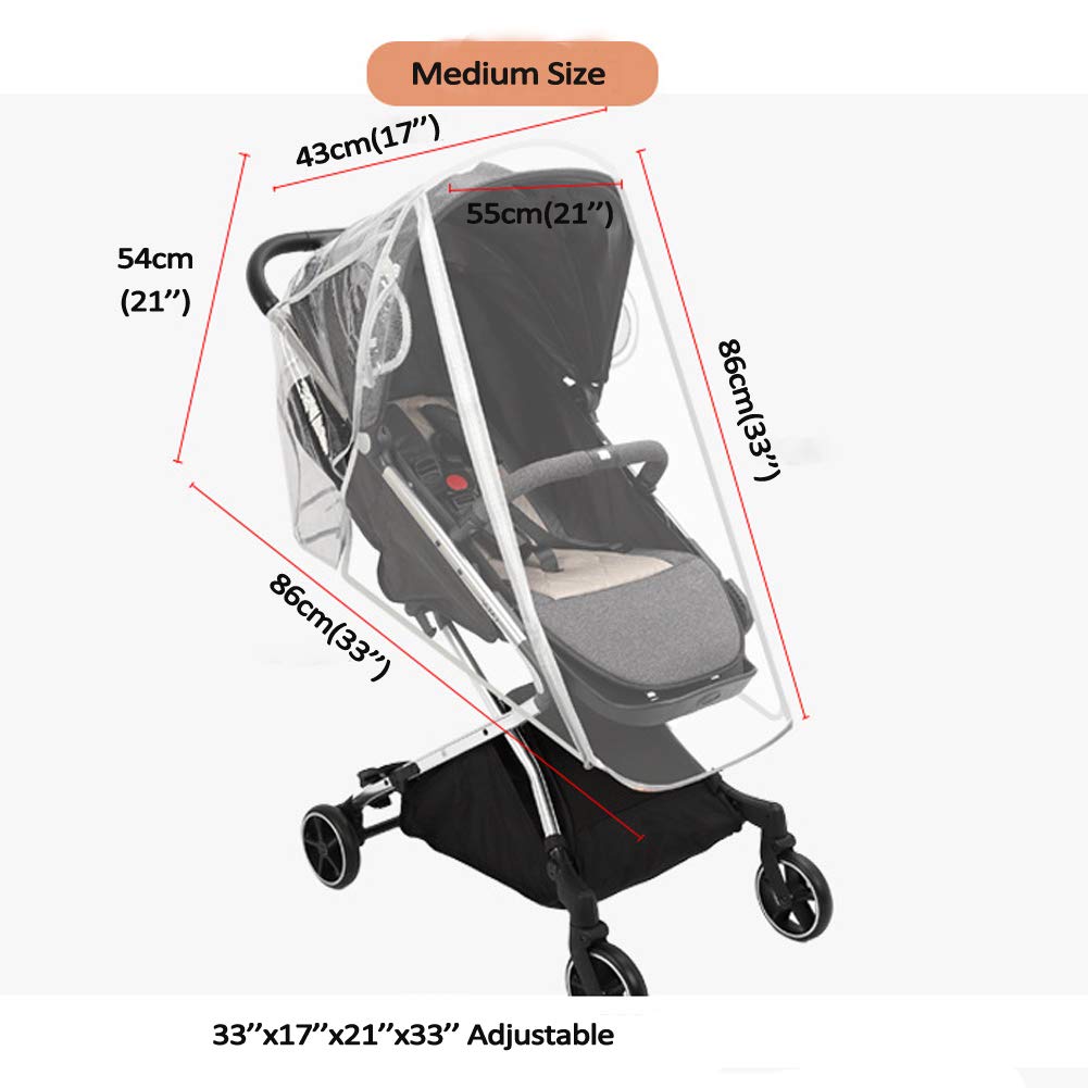 Baby Stroller Rain Cover Double Long Zipper Baby Stroller Windproof,Spray-Proof,Dust-Proof Cover（White-M）