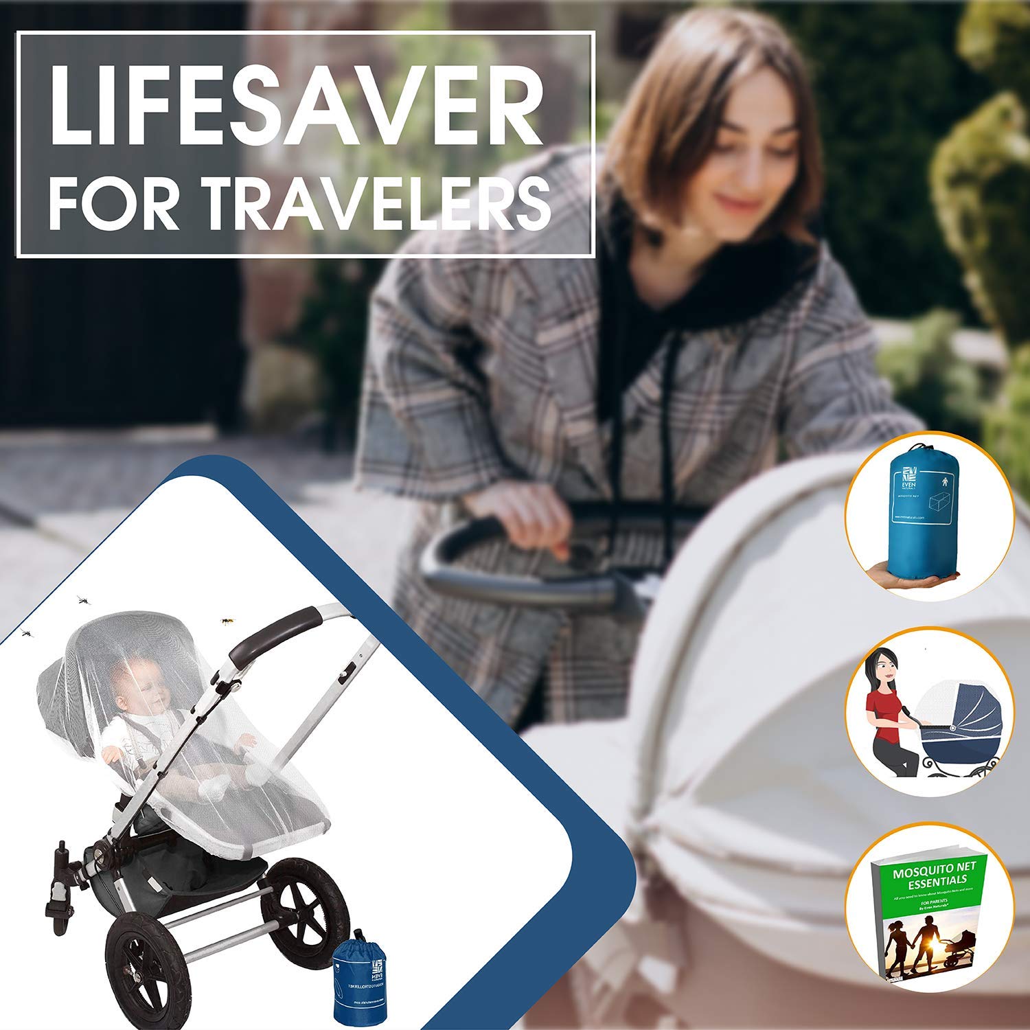 Stroller Mosquito Net for Baby - Durable, Simple Setup System - Extra Fine Holes to Protect Against Mosquitos and Wasps - no Harmful Chemicals - Perfect Fit for Stroller Net, for Car Seats & Carriers