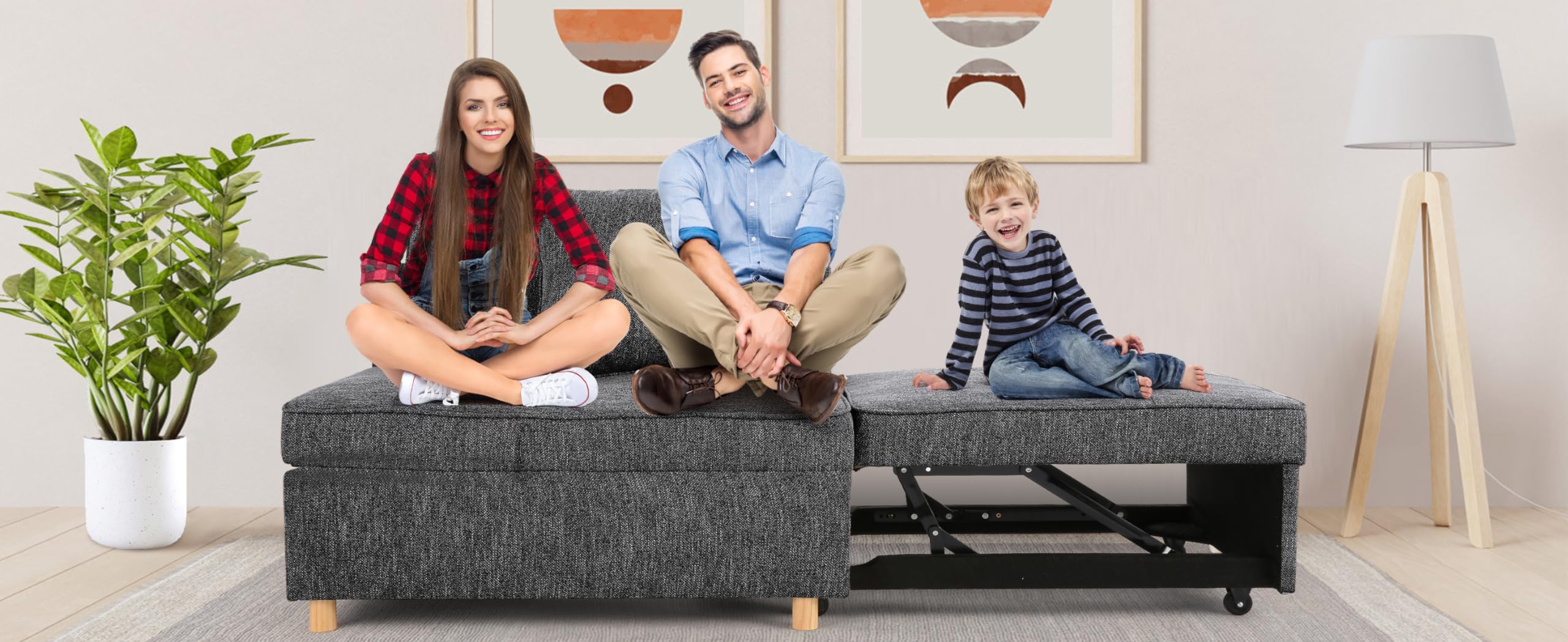 SEJOV Sofa Bed, 4-in-1 Convertible Sleeper Sofa, Pull Out Couch with 3 Seater, Sofa Chair with 5 Adjustable Backrests, 71โโ Linen Couch with 2 Pillow, Loveseat for Living Room, Yellow