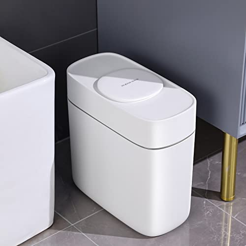 JUDRDO Bathroom Trash Can with Lid, Plastic Garbage Bin for Bedroom, Small Wastebasket with Soft Close Lid, Dog Proof Trash Bin 14L for Office, Toilet, Narrow Place