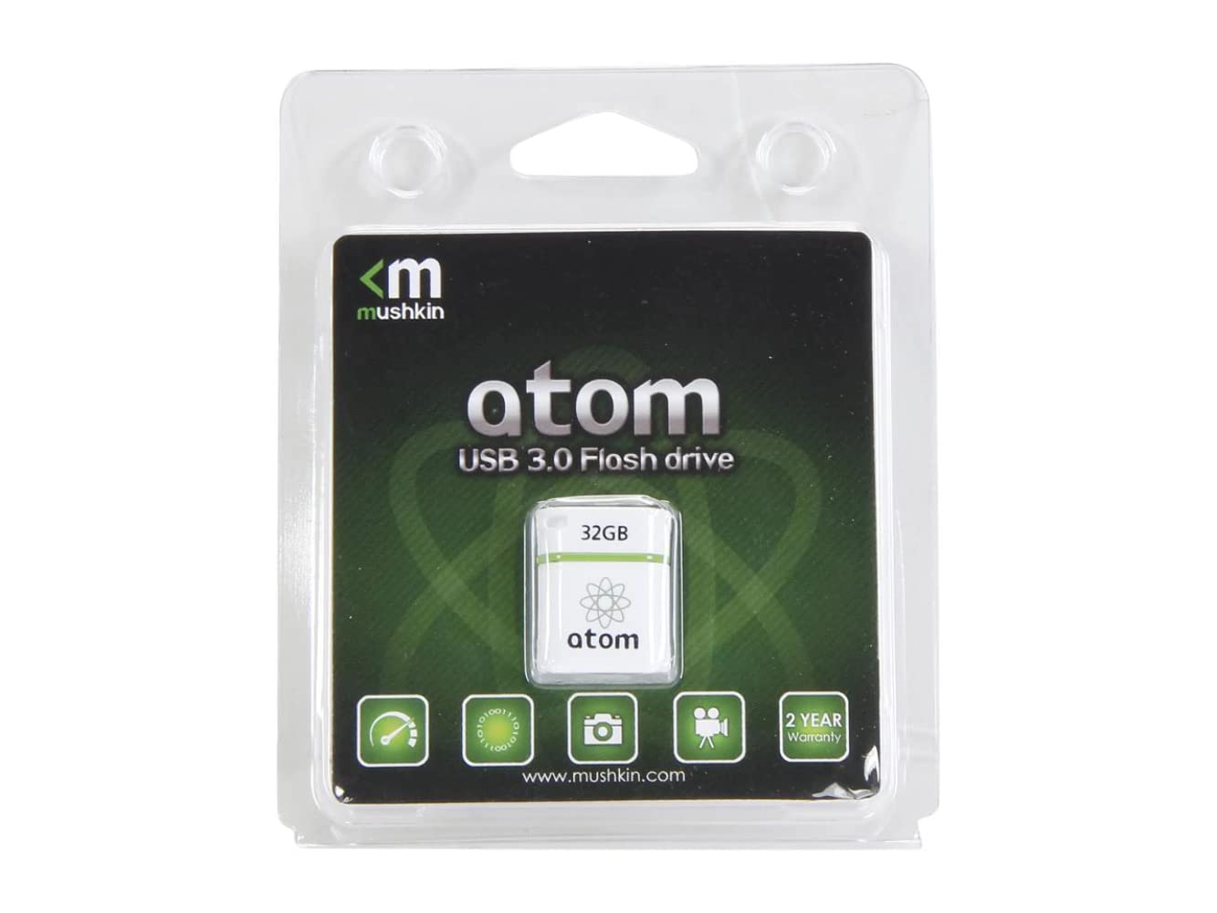Mushkin 128GB Atom USB 3.0 Flash Drive - White/Green