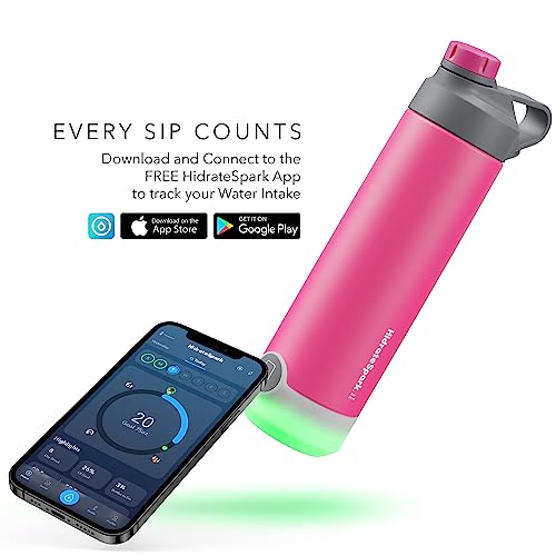 Hidrate Spark TAP Smart Water Bottle β Insulated Stainless Steel β Tap Phone to Track Water Intake, LED Glow Reminder When You Need to Drink β Chug Lid, 20 oz, Fruit Punch