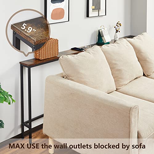 ELYKEN 2 Pack 5.9" Narrow Console Sofa Table with Power Outlets, 5.9" Dx39.4 Wx31.1 H Long Couch Table with Metal Frame and Charge Station with 6.5β Extension Cord, Rustic Brown