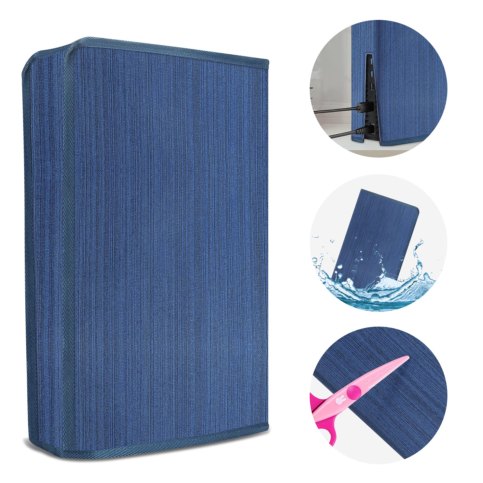 MASiKEN Universal Cover for PS5 Console, Dust Cover Place Upright, Soft Neat Lining Dust Protector for Playstation 5 Digital and Disc Version, Precision Cut Easy Access Cable Port (Blue)