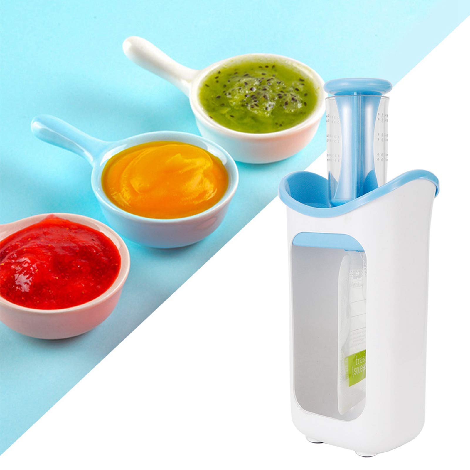 BORDSTRACT 30.5x13x9.5cm Reusable Food Pouches, BPA Free Pouch Filling Station for semi Solid Homemade Organic Food (Blue)