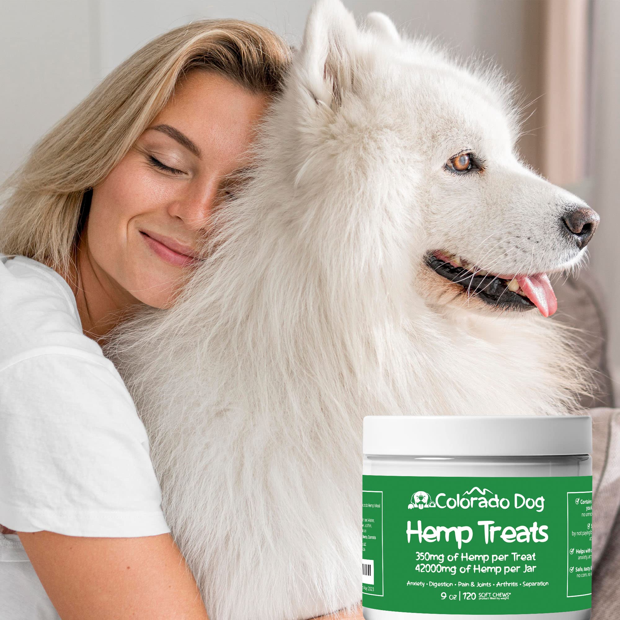 Hemp Calming Chews for Dogs Anxiety Relief - 120 Count - USA Made - 350 MG Per Calming Treat for Dogs