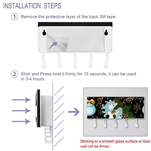 Christmas Unicorn Magical Floral Rack Organizer with 5 Hooks Wall Bathroom Kitchen Shelf Rack Multifunctional Storage Shelf