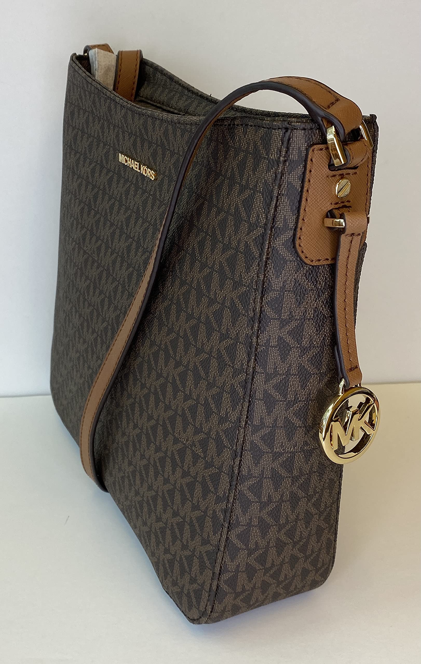 Michael Kors MICHAEL Michael Kors Jet Set Travel Large Messenger Crossbody bundle with Passport Case Purse Hook (Signature MK Brown)
