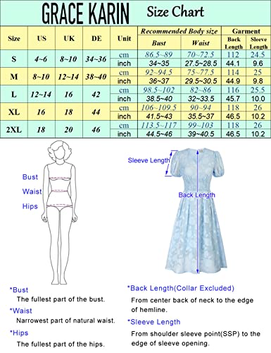 GRACE KARIN Women's Summer Puff Sleeve Flowy Dress 2023 V Neck Smocked Boho Floral A Line Tiered Midi Dresses Orange Pink