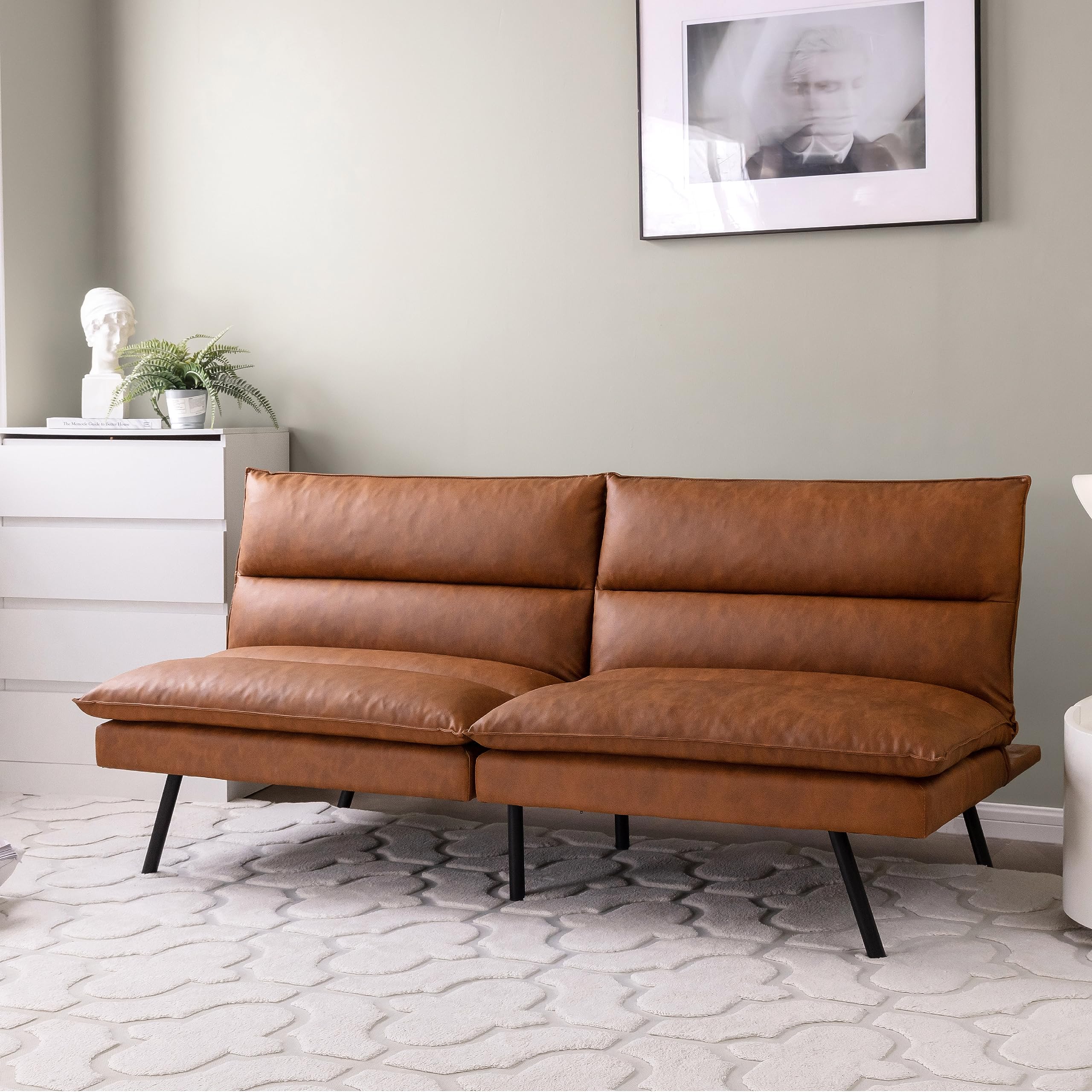 CH CHARME HOUSE Convertible Bed, Multi-Functional Design futon Couch with Adjustable Backrest, Modern Sleeper Sofa for Office, Living Room and Bedroom, Brown