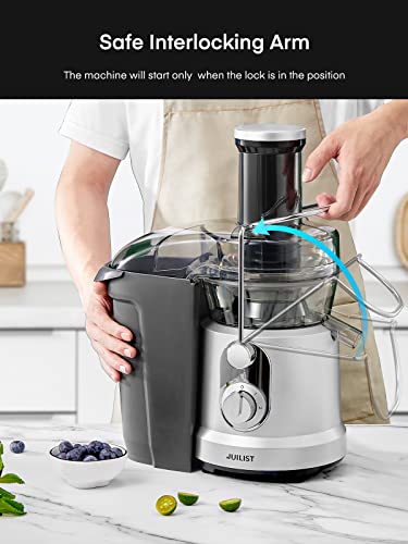 JUILIST Juicer Machines, 1000W Juicer Vegetable and Fruit with 3.2" Wider Mouth Food Chute, Easy to Clean, Large Power(1300W Peak)Juicer Extractor, 4S Fast Juicing & 2 Speeds Setting, Silver